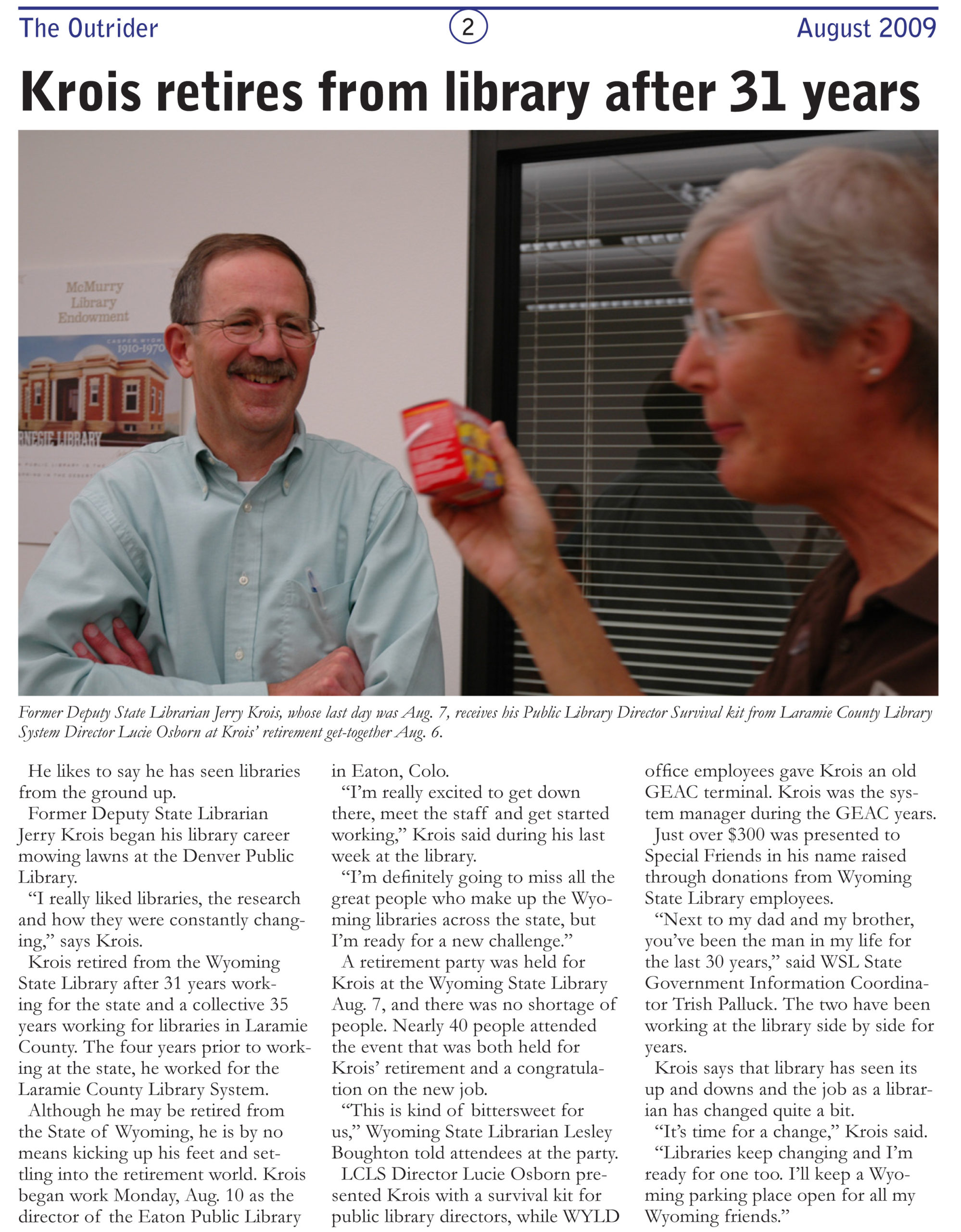 Jerry Krois Has Passed Away - Wyoming State Library