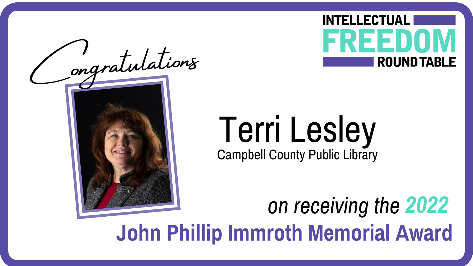 Terri Lesley Honored for Intellectual Freedom Contributions - Wyoming ...
